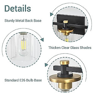 Atocif Bathroom Vanity Light 3-Light, Black and Gold Bathroom Light Fixtures with Clear Glass Shade, Vintage Bathroom Vanity Lights, Modern Wall Sconce for Bathroom, Living Room, Hallway, Bedroom