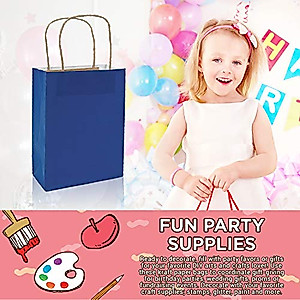Fun Express Medium Blue Kraft Paper Gift Bags 24 Count - 6 1/2" x 3 1/4" x 9" with 4 1/2" Handles - Craft Supplies Birthday Party Boy Decoration, Baby Shower Decor Supply Set Disposable
