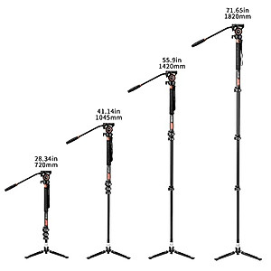 Cayer CF34 Carbon Fiber Camer Monopod Kit, 71 inch Professional Telescopic Video Monopods with Video Fluid Head and Folding Support Base for DSLR Video Cameras Camcorders, Plus 1 Extra Sliding Plate