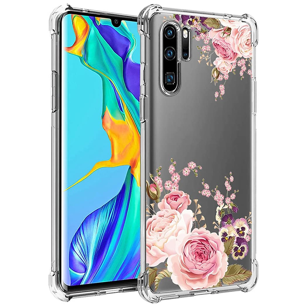 Yerebel Case for Huawei P30 Pro VOG-L29 VOG-L04 Cute Case, Clear Flexible Bumper TPU Soft Rubber Silicone Cover Phone Case for Huawei P30 Pro (roseflower)