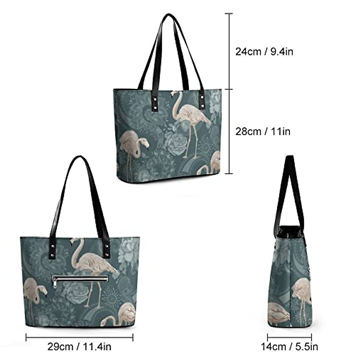 Womens Handbag Flamingos And Flowers Leather Tote Bag Top Handle Satchel Bags For Lady