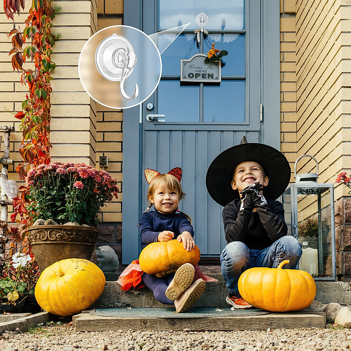 VIS'V Wreath Hanger, Large Clear Heavy Duty Suction Cup Wreath Hooks with Wipes 22 LB Removable Strong Window Glass Door Suction Cup Wreath Holder for Halloween Christmas Wreath Decorations - 2 Pcs