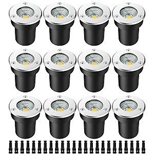 iCreating Low Voltage Landscape Lights, 6W Outdoor In-Ground Lights IP67 Waterproof LED Well Lights 12V Garden Light Daylight White in Ground Lights for Outside Path Uplighting with Connector (12Pack)