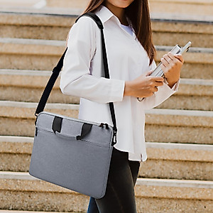MicaYoung 14-15 Inch Laptop Shoulder Messenger Bag Carrying Case Briefcase Slim Protective Computer Sleeve with Handle Strap Pocket for MacBook Acer ASUS HP Surface Dell Chromebook, Gray