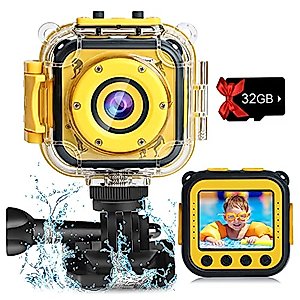 PROGRACE Kids Camera Waterproof Toy - Children Digital Action Camera for Boys Girls Age 3 4 5 6 7 8 9 10 11 12 Years Old Birthday Gift Toddler Pool Toys for Boys Age 6-8 Games Camera