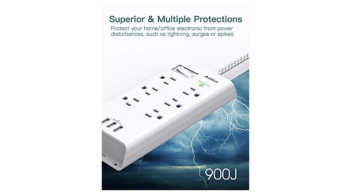 Addtam Power Strip Surge Protector with 6 Outlets & USB Ports