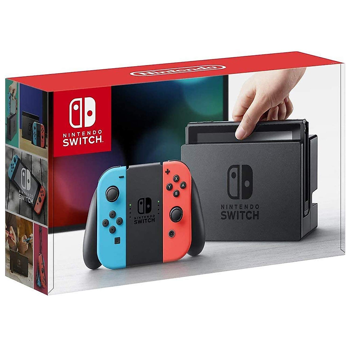 Newest Nintendo Switch with Neon Blue and Neon Red Joy-Con - 6.2" Touchscreen Display, 32GB Internal Storage - Family Christmas Holiday Gaming Bundle w/CUE Accessories