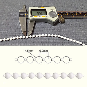 HASAYAKI Curtain Beaded Chain Cord, 3m / 3.28yd / 9ft Beaded Pull Strings with 3 Connectors, Repair for Roller Blinds Shades - White