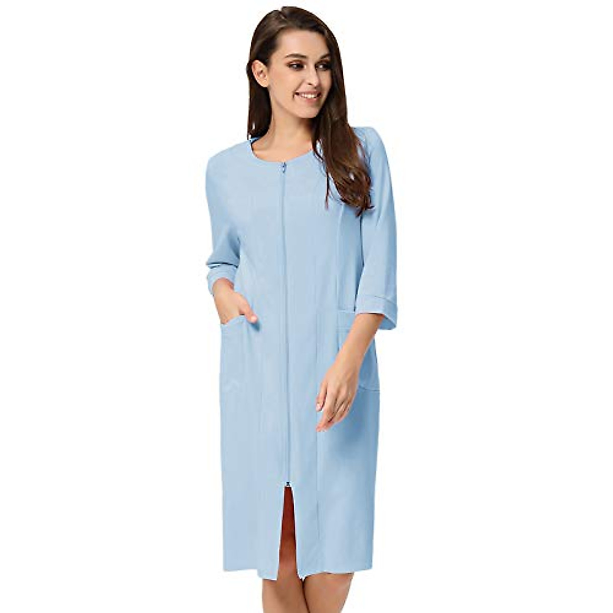 Cotton Terry Cloth Shortie Zip Robe Lightweight Zippered Bath Robes for Women Eggshell Blue 2XL