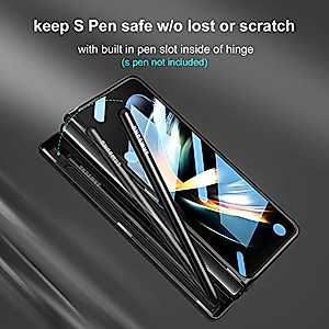 Libeagle Compatible with Samsung Galaxy Z Fold 4 Case, Built in Hidden S Pen Holder to Avoid Pen Lost, Screen Protector, Hinge Protection, Adjustable Stand, Wireless Charging Cover 5G 2022-Black
