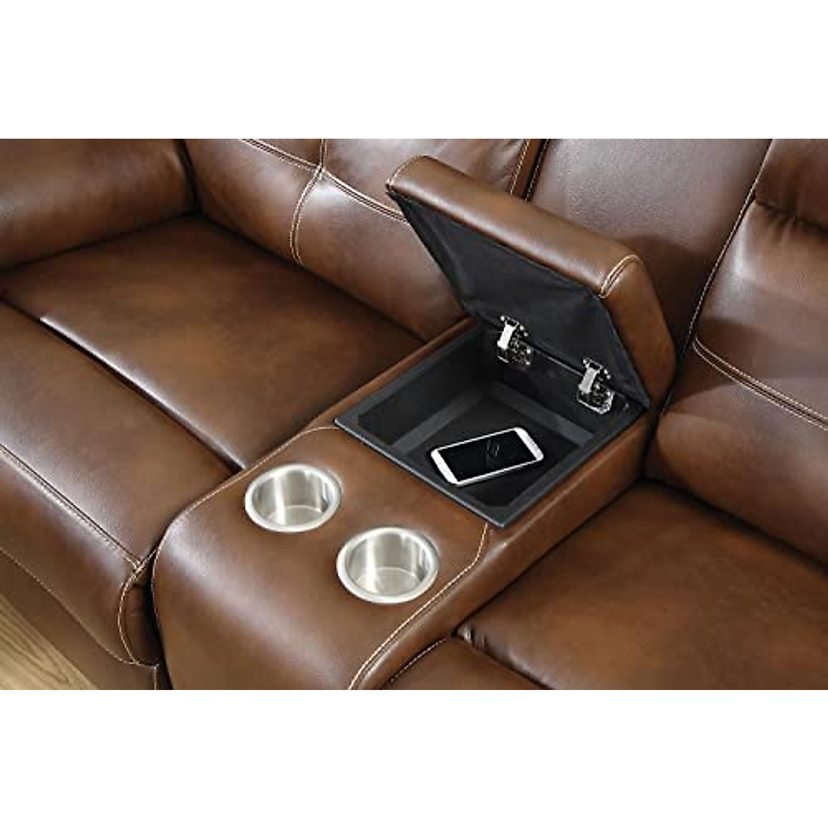 Coaster Home Furnishings Damiano Glider Loveseat with Button Tuft Detailing and Cupholder Storage Console Milk Chocolate, Brown, 78 W x 38 D x 41 H (601692)