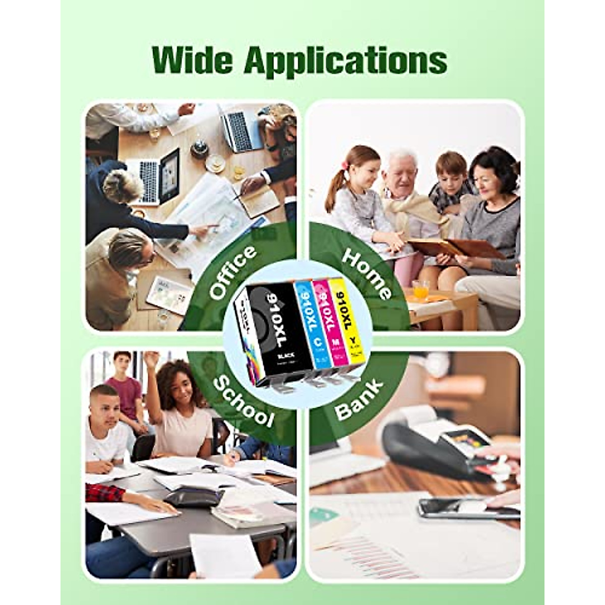 Q-image 910XL Ink cartridges Combo Pack Work with Officejet Pro 8020 8025 8035 8028 8022 8030 Printer(Black, Cyan, Magenta, Yellow, Total 4 Packs)