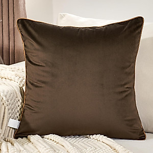 Aeckself Dark Brown Gold Plaid Geometric Throw Pillow Covers 18x18 Inch, Luxury Embroidery Velvet Cushion Case Square Modern Decorative Pillow Covers for Couch Living Room Bedroom