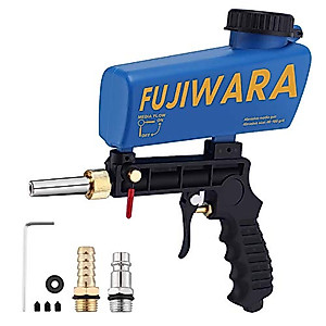 FUJIWARA Sand Blaster Gun Kit, Sandblaster with 2 Replaceable Tips Quick Connect, Works with All Blasting Abrasives–Professional Handheld Machine for Metal Rust Remove, Blue