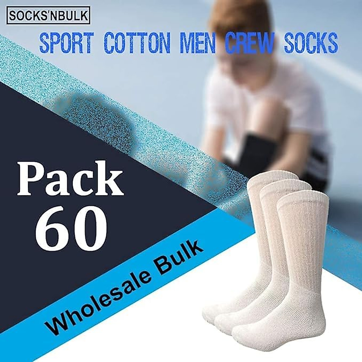 SOCKS'NBULK 60 Pairs Wholesale Bulk Sport Cotton Mens Crew, Ankle, Tube Socks, Size 10-13 (Mens White Crew Gray Heel Toe)