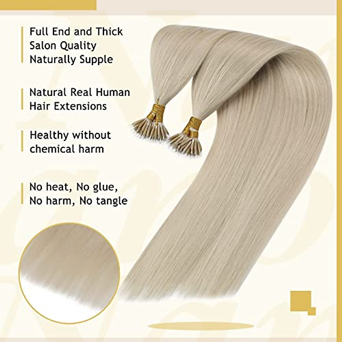 Sunny Hair Blonde Nano Extensions Human Hair 20inch for Women Nano Bead Hair Extensions Human Hair Platinum Blonde Nano Hair Extensions Human Hair Blonde Nano Hair Extensions Back to School 50g
