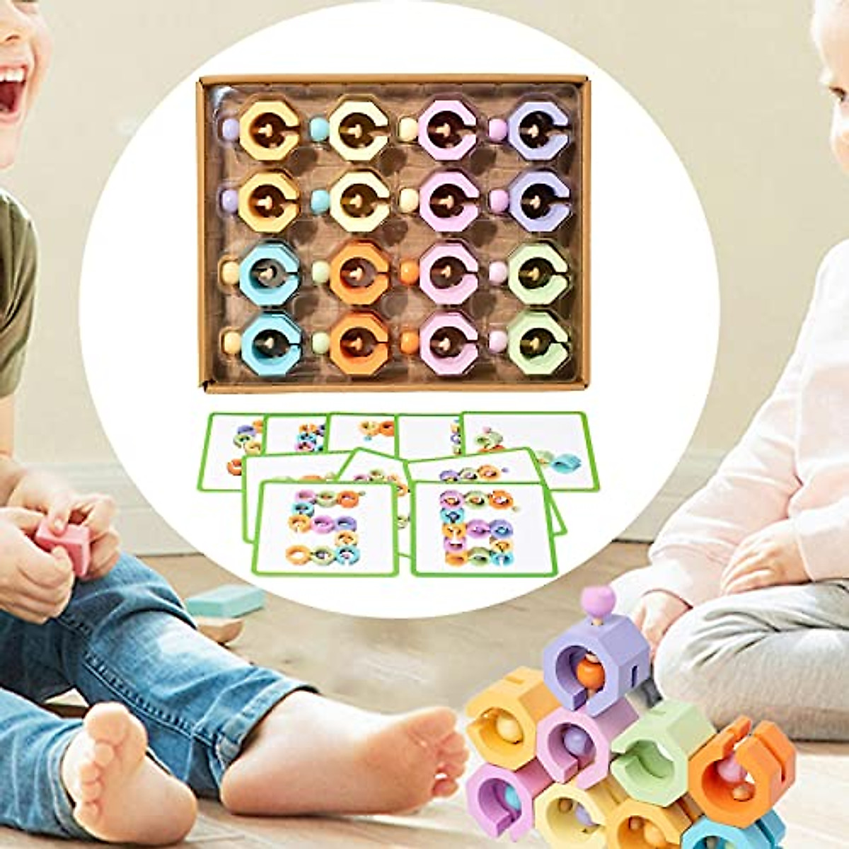 Almencla Montessori Shape Matching Game Toy, Stacking Toy for Toddlers Children Birthday Gift, Colorful