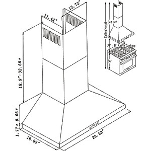 CAVALIERE 30" Wall Mounted Stainless Steel Kitchen Range Hood 462 CFM AP238-PSF-30