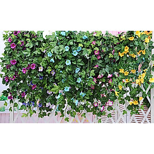 XHSP 2 Bunches Artificial Vines 35.4" Morning Glory Hanging Plants Silk Garland Fake Green Plant Home Garden Wall Fence Stairway Outdoor Wedding Hanging Baskets Decor