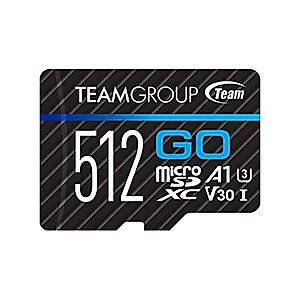 TEAMGROUP GO Card 512GB Micro SDXC UHS-I U3 V30 4K for GoPro & Drone & Action Cameras High Speed Flash Memory Card with Adapter for Outdoor, Sports, 4K Shooting, Nintendo-Switch TGUSDX512GU303