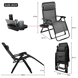 Outdoor Oversized Zero Gravity Chair, XL Adjustable Patio Lounge Recliner Chair with Lumbar Support and Pillow, Folding Recliner for Backyard, Beach, Lawn Pool Deck Camping with Cup Holder, Black