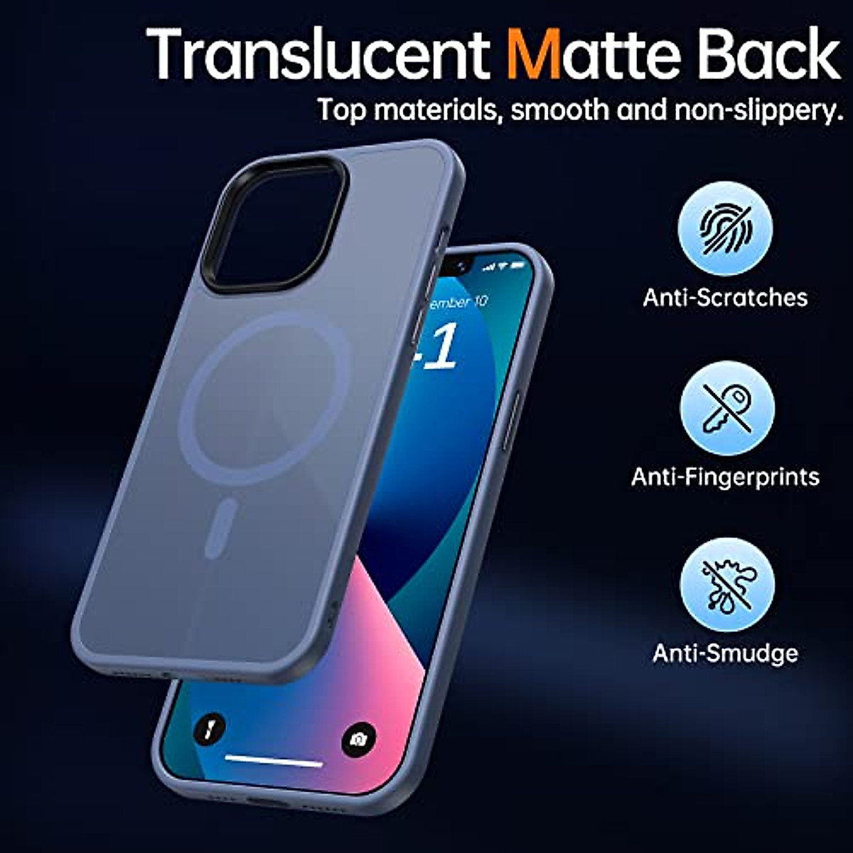 Maozis Strong Magnetic Designed for iPhone 13 Pro Max Case [Compatible with Magsafe][Military Grade Drop Protection] Protective Shockproof Translucent Matte Slim Phone Case for iPhone 13 Pro Max, Blue