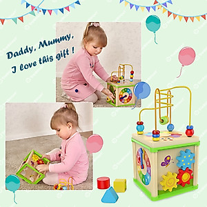 TOP BRIGHT Montessori Toys for 1 Year Old Boy Girl, Wooden Activity Cube Toys for 1 Year Old Girl Gift, Educational One Year Old Toys Learning Baby Toys for 12 Months