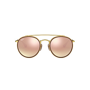 Ray-Ban RB3647N Double Bridge Round Sunglasses, Gold/Brown Gradient Mirrored Pink, 51 mm + 1