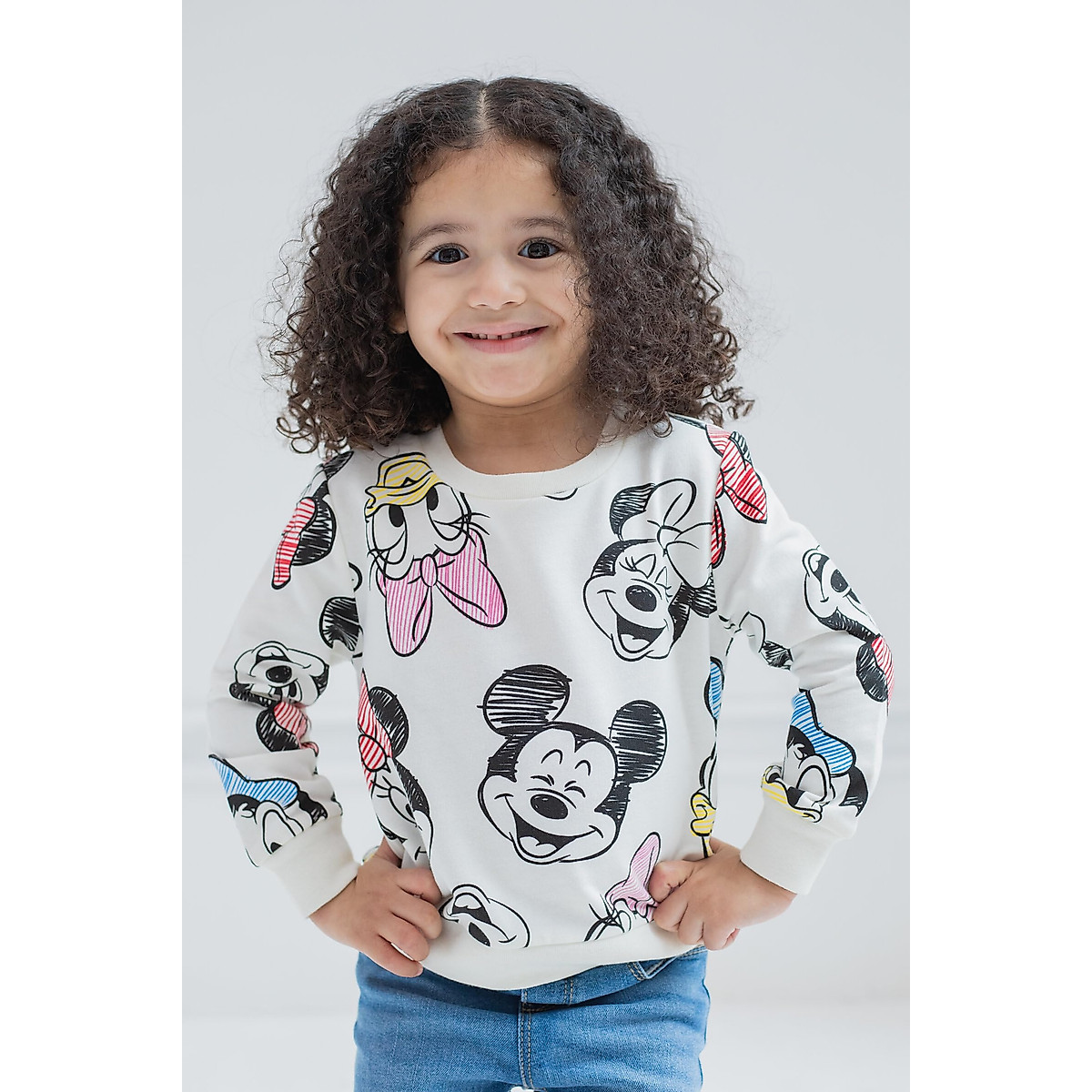 Disney Mickey Mouse Donald Duck Daisy Duck Little Girls French Terry Fashion Pullover Sweatshirt White 6
