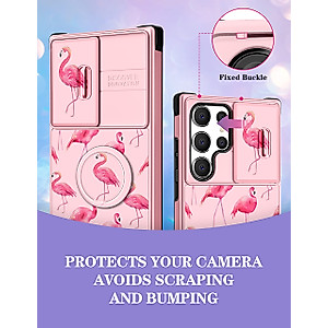 Goocrux (2in1 for Samsung Galaxy S23 Ultra Case Flamingo for Women Girls Cute Girly Phone Cover Flamingos Design with Slide Camera Cover+Ring Holder Unique Aesthetic Cases for S23 Ultra 5G 6.8''