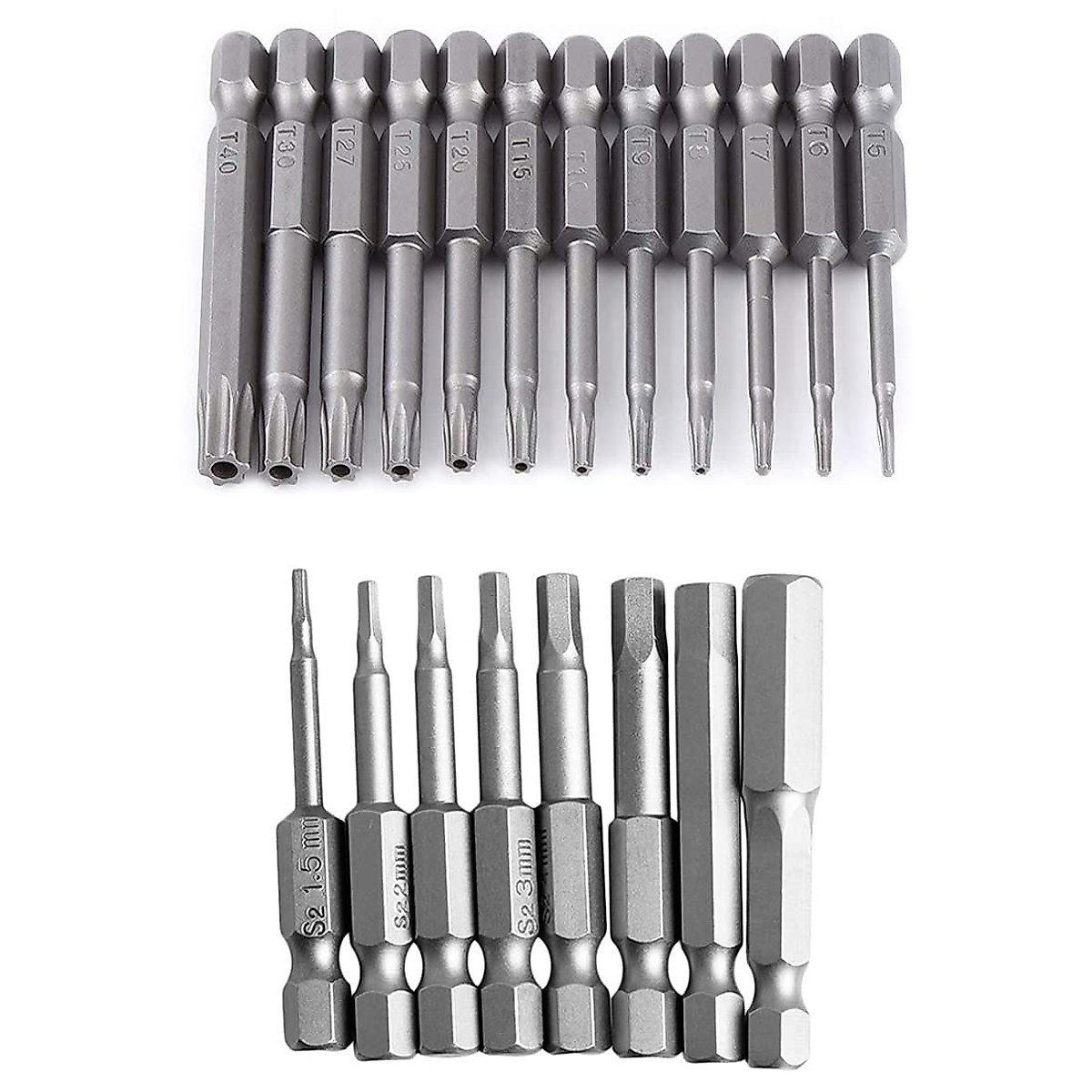 Impact Driver Allen Bits + Torx Bits Set Quick Change 1/4" Hex Shank Hex Head Torks Allen Wrench Quick Release Hex Key Power Drill Drive Star Bits 2 Inch Long Quick Connect Impact Ready - 20pc Set