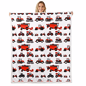 Erosebridal Red Tractor Flannel Blanket Heavy Equipment Truck Sherpa Blanket Kids Boys Girls Teens Harvester Tractor Throw Blanket Construction Excavator Farm Equipment Plush Blanket Baby 30"x40"