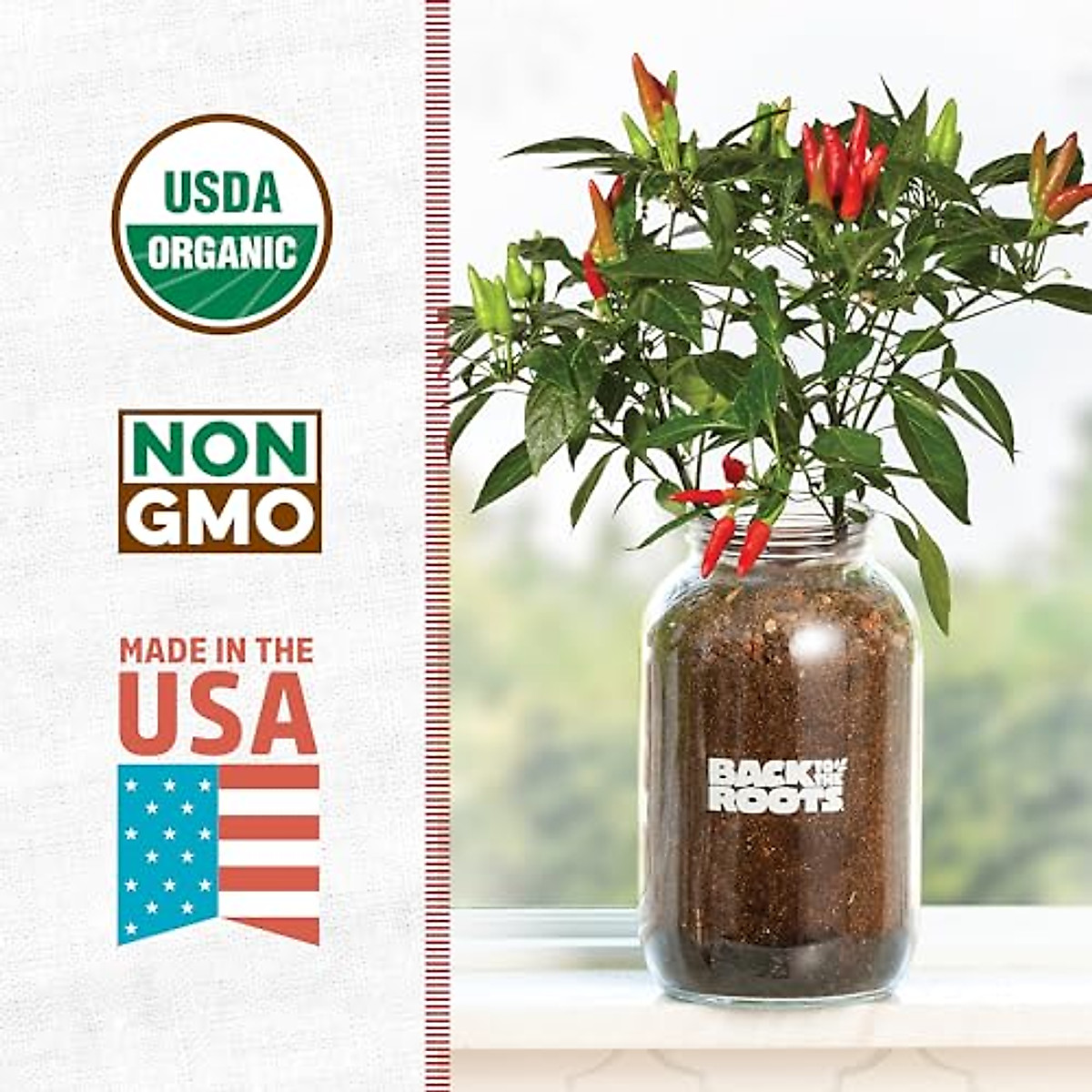 Back to the Roots Non-GMO Chili Planter, Grow Organic Chili Peppers Year Round, Windowsill Grow Kit, Top Gardening Gift, Holiday Gift, & Unique Gift