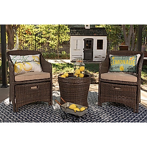 Barton 5 Piece Bistro Sofa Set w/Cushions 2 Chairs 2 Ottomans Multipurpose Outdoor Patio Wicker Rattan Furniture Space Saving