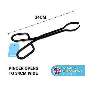 Black Heavy Duty Cast Iron Fire Place Log Tongs for Indoor Fire/Fire Pits Accessories/Tongs for Outdoor Stove/Long Logs Tweezers/Firewood Tongs/Campfire Tongs