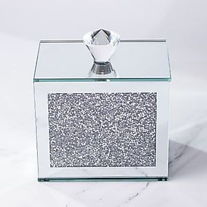 5.9"x3.9"x5.1" Butter Container Box with Lid, Glass Cheese Tank Storage Box Filled with Sparkly Crystal Crushed Diamonds, Keep Butter Cheese Fresh & Sparkle, Ideal for Kitchen, Dining Room
