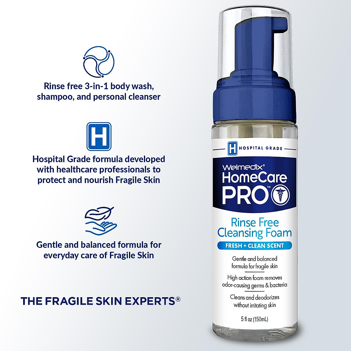 Welmedix Rinse Free Cleansing Foam, 3 in 1 Body Wash, Shampoo and Personal Cleanser for Elderly, Incontinence and Infant Care, Hospital Grade, Sulfate Free, Paraben Free (Pack of 3)