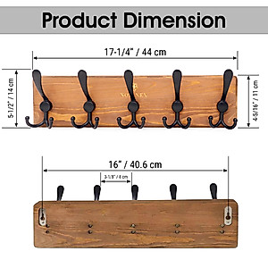 NOVANEX Rustic Wall Mounted Coat Rack: Solid Premium Pine Wood Plank Coat Hanger, 16 inches Hole to Hole, Heavy Duty Vintage Farmhouse Entryway Clothes Hanger with 5 Triple Hooks