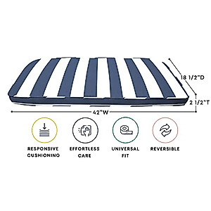 Honeycomb Indoor/Outdoor Cabana Stripe Blue & White Loveseat Bench Cushion: Rounded Corners, Recycled Fiberfill, Weather Resistant, Comfortable and Stylish Patio Cushion: 42" W x 18.5" D x 2.5" T