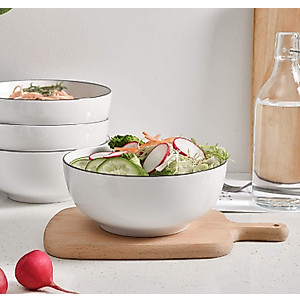 TGLBT Salad Bowls 40 Ounce Porcelain Soup Serving Pasta Bowl Set, White, Stackable, 3 Packs