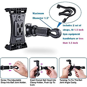 JUBOR Tablet Holder, Bike ipad Holder Stand for Indoor Gym Treadmill, Stationary Bicycle and Spin Exercise Bike, Tablet Mount Clamp for iPad Pro 12.9, Mini, Air, Galaxy Tabs and 4.7-12.9" Devices