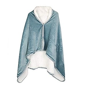 Wearable Blanket Shawl Coral Throw Soft Sherpa Poncho Wrap Sofa Snap Button Closure Warm Office Nap Sleeping Home Watching TV Air Conditioning Blanket Cape Cover Bed Sofa Car Blanket