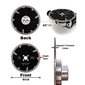 Casaverde 6" Granite Blade，Turbo Diamond Blade with Removable 5/8-11 Thread Cuts for Granite,Marble,Engineered Stone and Ceramic Tiles