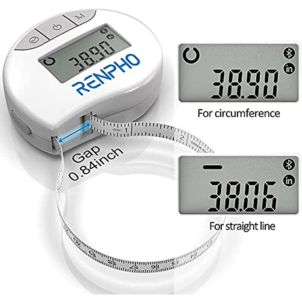 Smart Tape Measure Body with App - RENPHO Bluetooth Measuring Tapes for Body Measuring, Weight Loss, Muscle Gain, Fitness Bodybuilding, Retractable, Measures Body Part Circumferences, Inches & cm