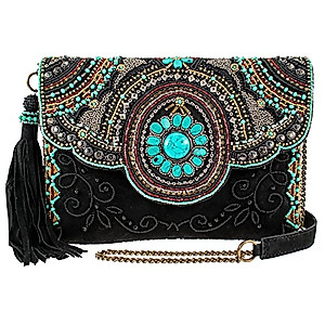 Mary Frances Turquoise Journey Crossbody Suede Leather Handbag, Black