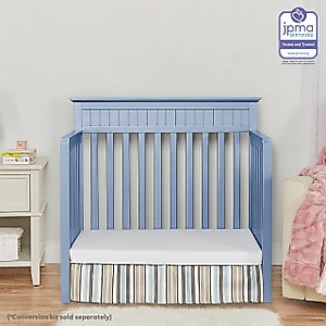 Dream On Me Harbor 4-in-1 Convertible Mini Crib in Dusty Blue, Greenguard Gold Certified