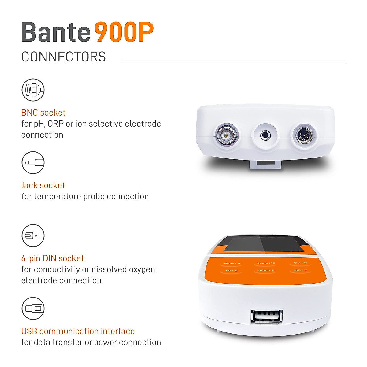 Bante 900P Portable pH/Conductivity/Dissolved Oxygen Meter | Multiparameter Water Quality Meter | for Measuring pH, ORP, Ion, Conductivity, TDS, Salinity, Resistivity, Dissolved Oxygen