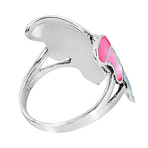 AeraVida Exotic Graceful Butterfly Multi-Color Mother of Pearl .925 Sterling Silver Ring