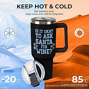 Ask Santa For Wine 40oz Water Bottle Double Wall Insulated Tumbler with Handle Leakproof Travel Mug Black-style