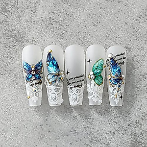 Butterfly Nail Art Stickers Decals 5D Embossed Nail Decals Blue Green Butterfly Stereoscopic Nail Design Stickers Relief Butterfly Acrylic Self Adhesive Nail Supplies for Women Manicure Decoration
